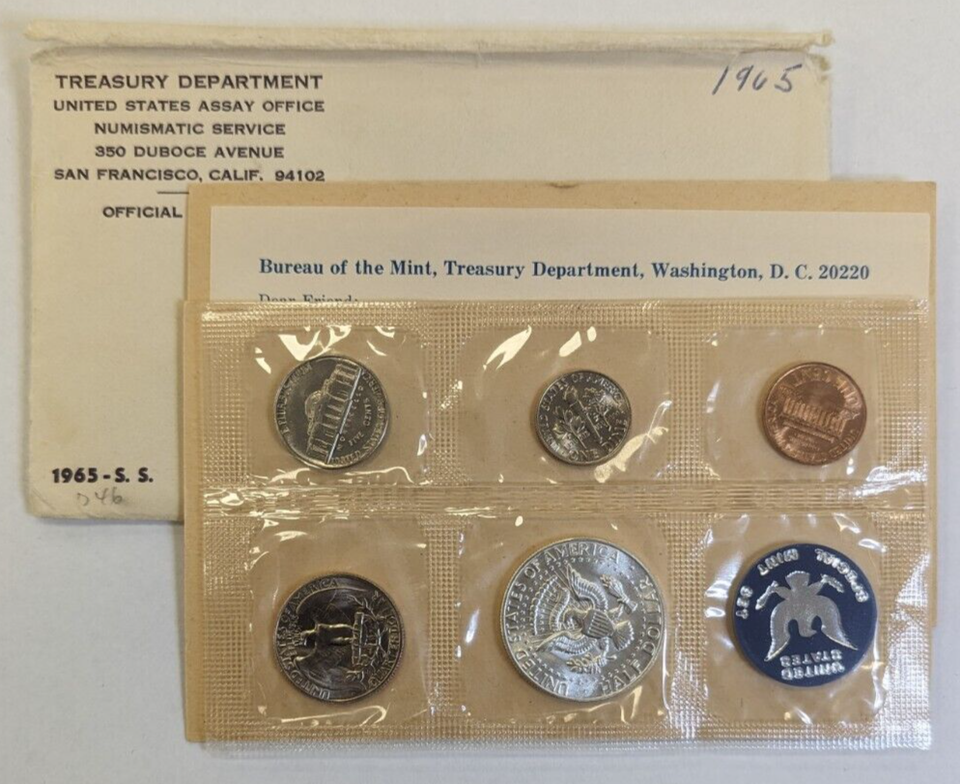 1965 US Mint 5-Coin Special Mint Set Silver Kennedy SMS Set Flat Pack ...