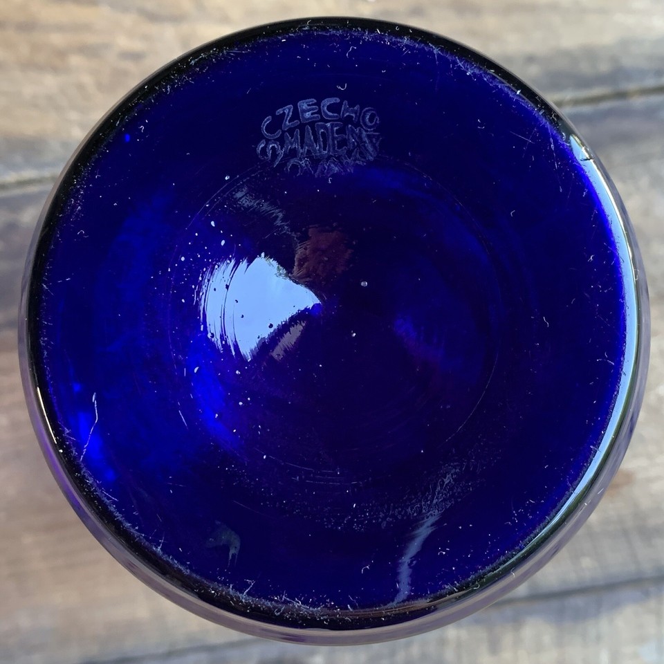 Bohemian Glass Vase Cobalt Blue 11.25” Tall Hand Painted Marked Czech ...