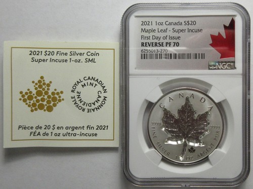 2021- 20$ Canada Silver Maple Leaf Super Incuse First Day of Issue ...