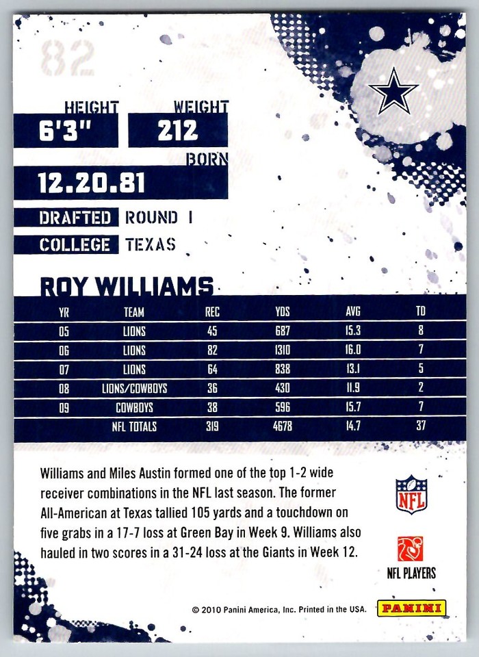 2010 SCORE ROY WILLIAMS DALLAS COWBOYS #82 | eBay