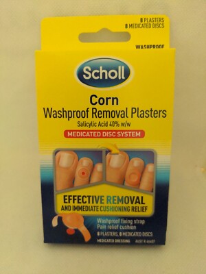 Scholl Corn Washproof Removal Plasters Medicated Disc System 8 Plasters ...