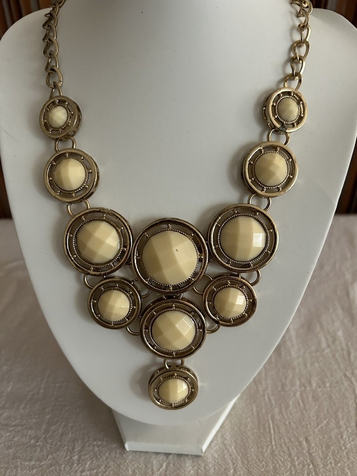 Vintage Cabachon Mrs. Roper Statement Necklace Cream Unique Costume ...