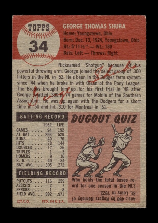 1953 Topps Set-Break # 34 George Shuba VG-VGEX *GMCARDS* | eBay