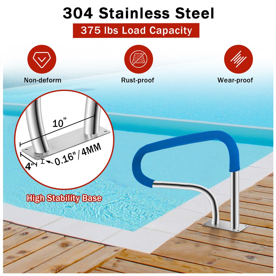 3 Sizes Pool Handrail 304 Stainless Steel Pool Handle 375 LBS for ...