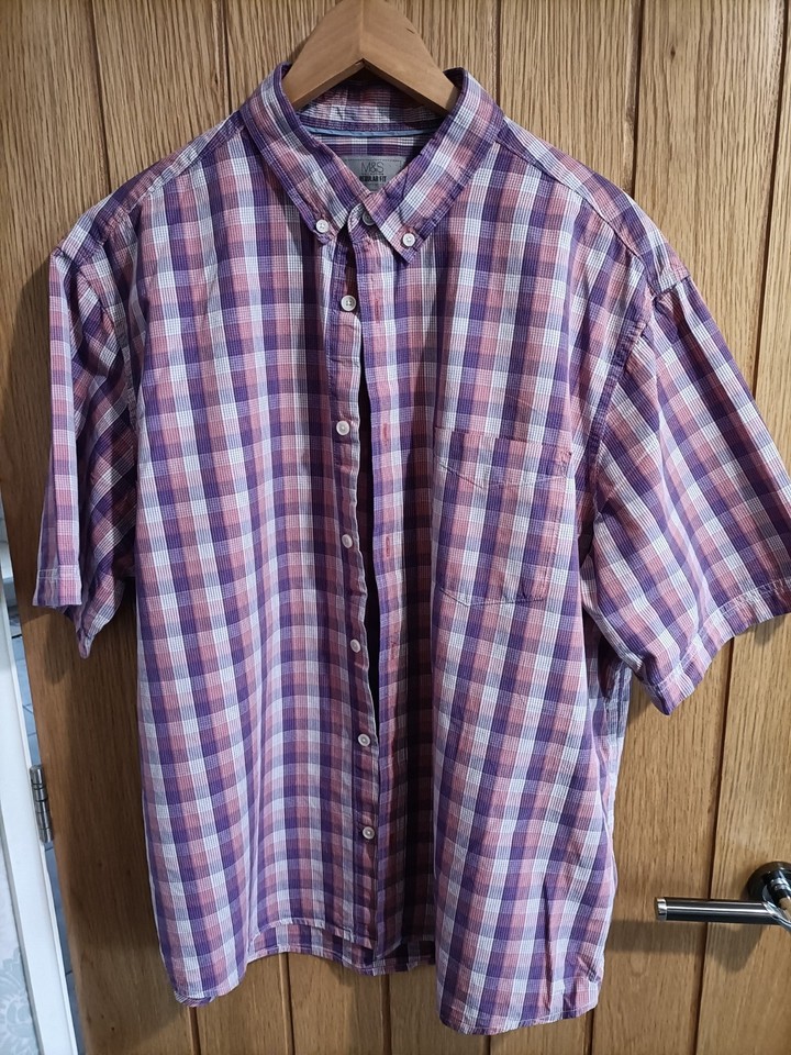 mens shirt short sleeve xxl M&S Lilac /orange soft cotton. Not garish ...