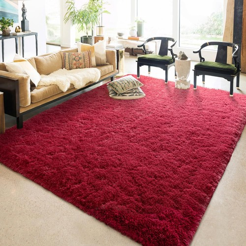 Wine Red Fluffy Area Rugs for Living Room Bedroom,4x6 Feet Large Area ...