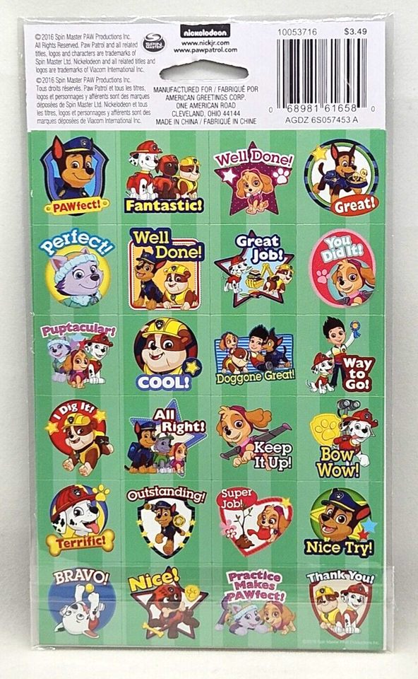 American Greetings 144 Stickers PAW PATROL Rescue Pups Dogs (6 Sheets ...