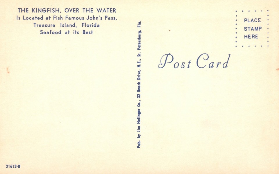 Vintage Postcard Kingfish Over Water Fish Famous John's Pass Treasure ...