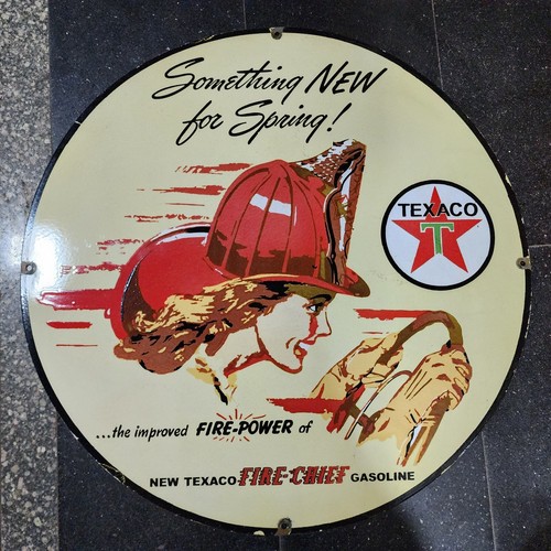 TEXACO FIRE CHIEF PORCELAIN ENAMEL SIGN 30 INCHES ROUND | eBay