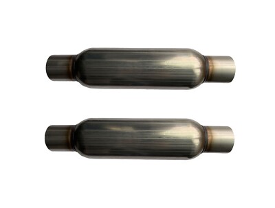 Pair of 2.5"x17" In/Outlet Stainless Steel GlassPack Exhaust Resonator ...