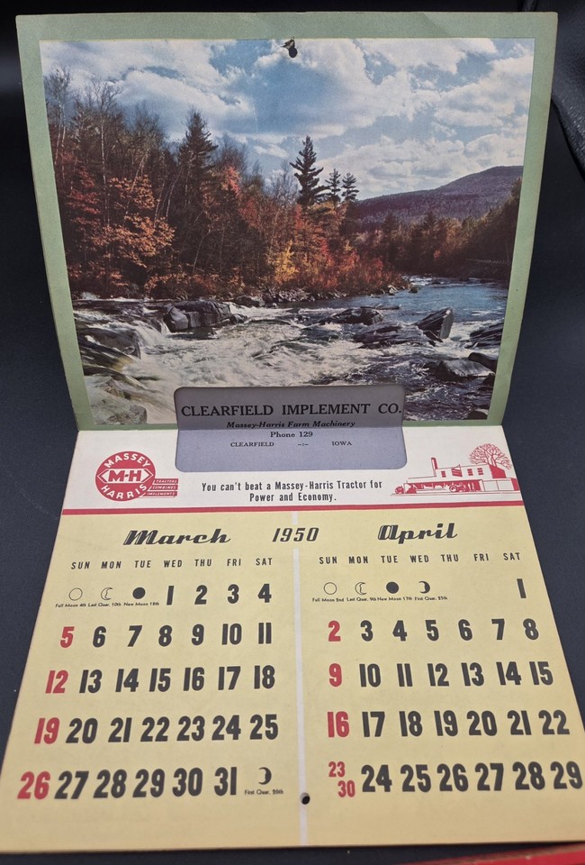 Vintage 1950 Massey Harris Clearfield Implement Calendar Clearfield ...