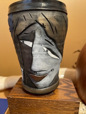 Vintage 1994 David Stabley Raku Pottery Vase Faces | eBay UK