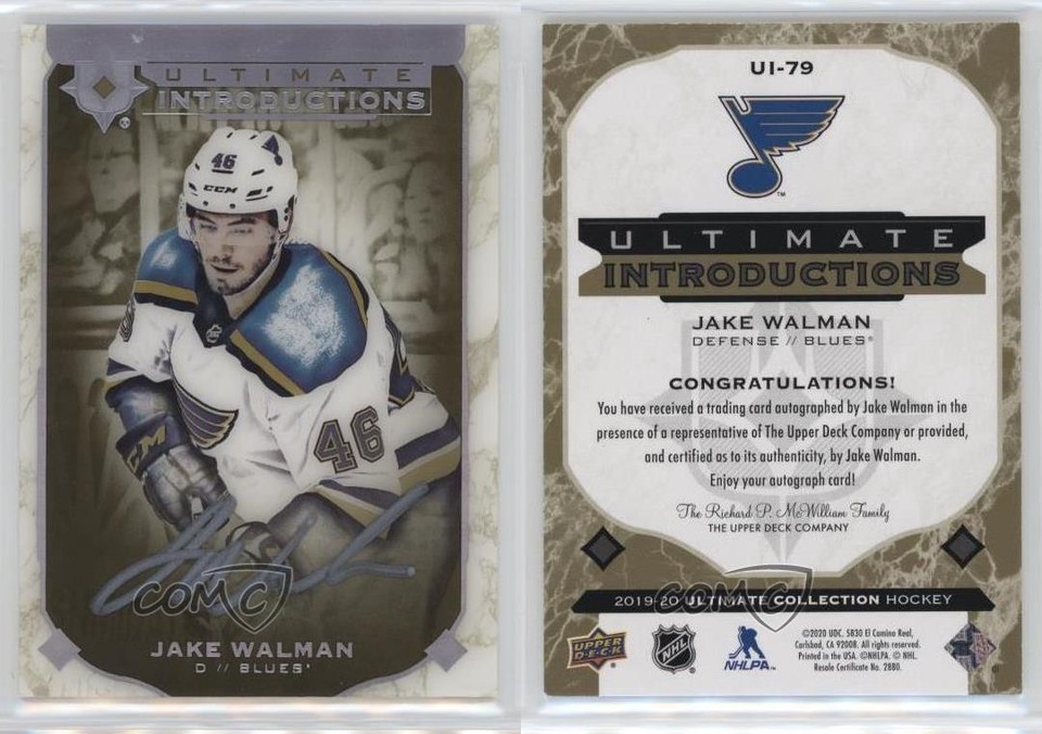 2019-20 Ultimate Collection Introductions Gold Jake Walman Rookie Auto ...