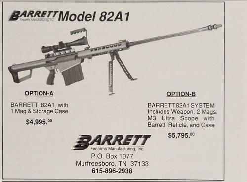 1989 Print Ad Barrett Model 82A1 Rifle with Scope Murfreesboro ...