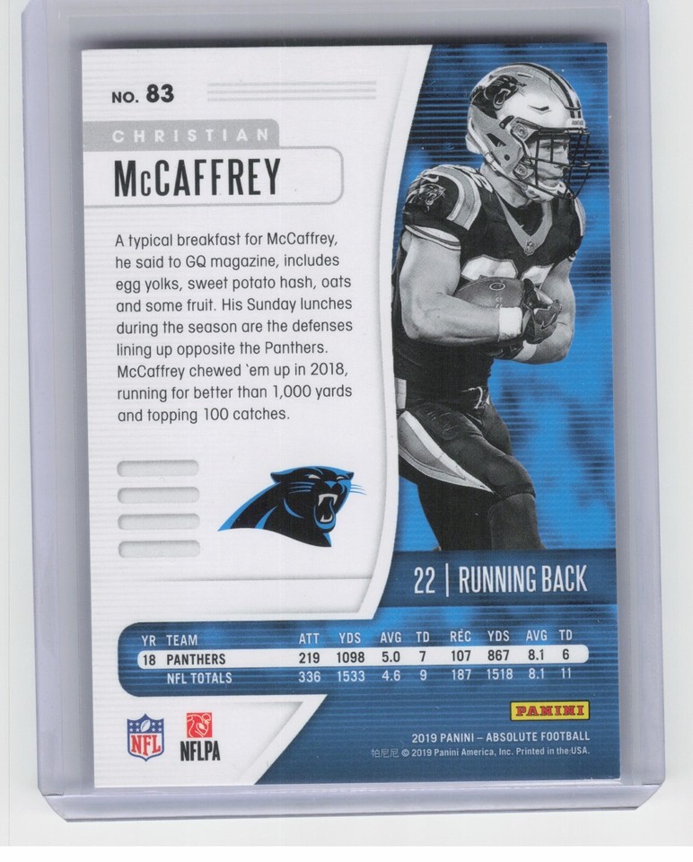 2019 Panini Absolute Christian McCaffrey #83 Green Spectrum Holo 25/25 ...