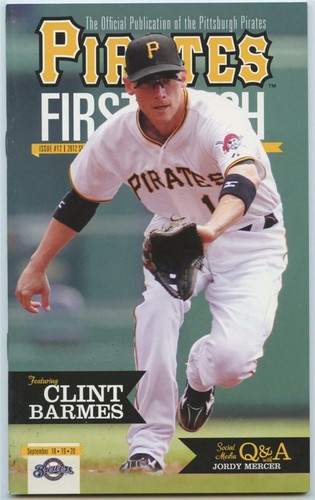 Sept 2012 Pittsburgh Pirates First Pitch Program MLB Baseball Brewers ...