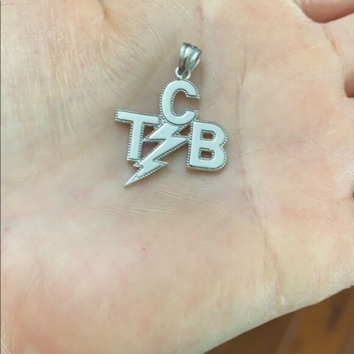 10K Solid White Gold Taking Care of Business In A Flash (TCB) Pendant ...