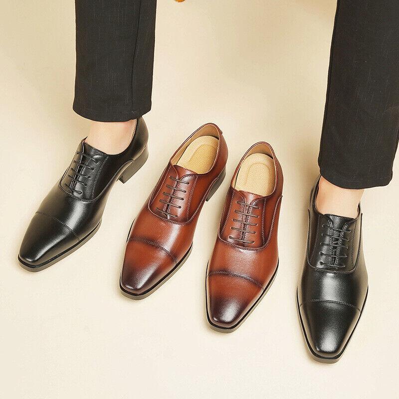 Men's Leather Business Shoes Lace Up Brogue Oxford Casual Formal Pump ...