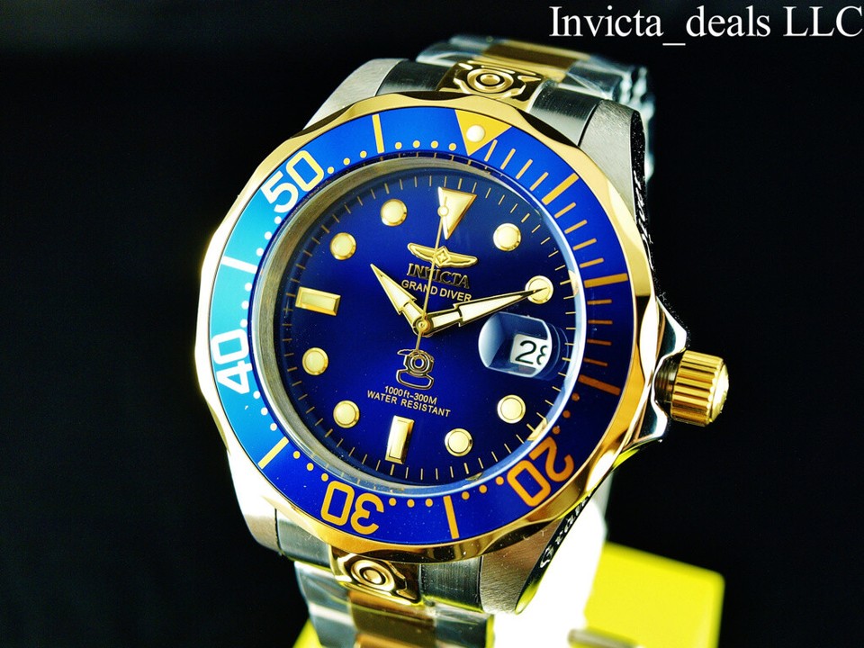 Invicta Men's 47mm GRAND DIVER Automatic Blue Dial Gold Plated Two Tone ...