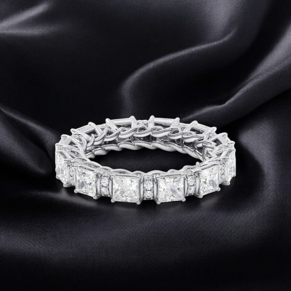 950 Platinum Eternity Wedding Band Lab Grown Princess 5 Carat Diamond 4 ...
