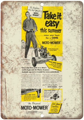 Moto-Mowr Vintage Lawn Mower Ad 12" x 9" Reproduction Metal Sign Z168 ...