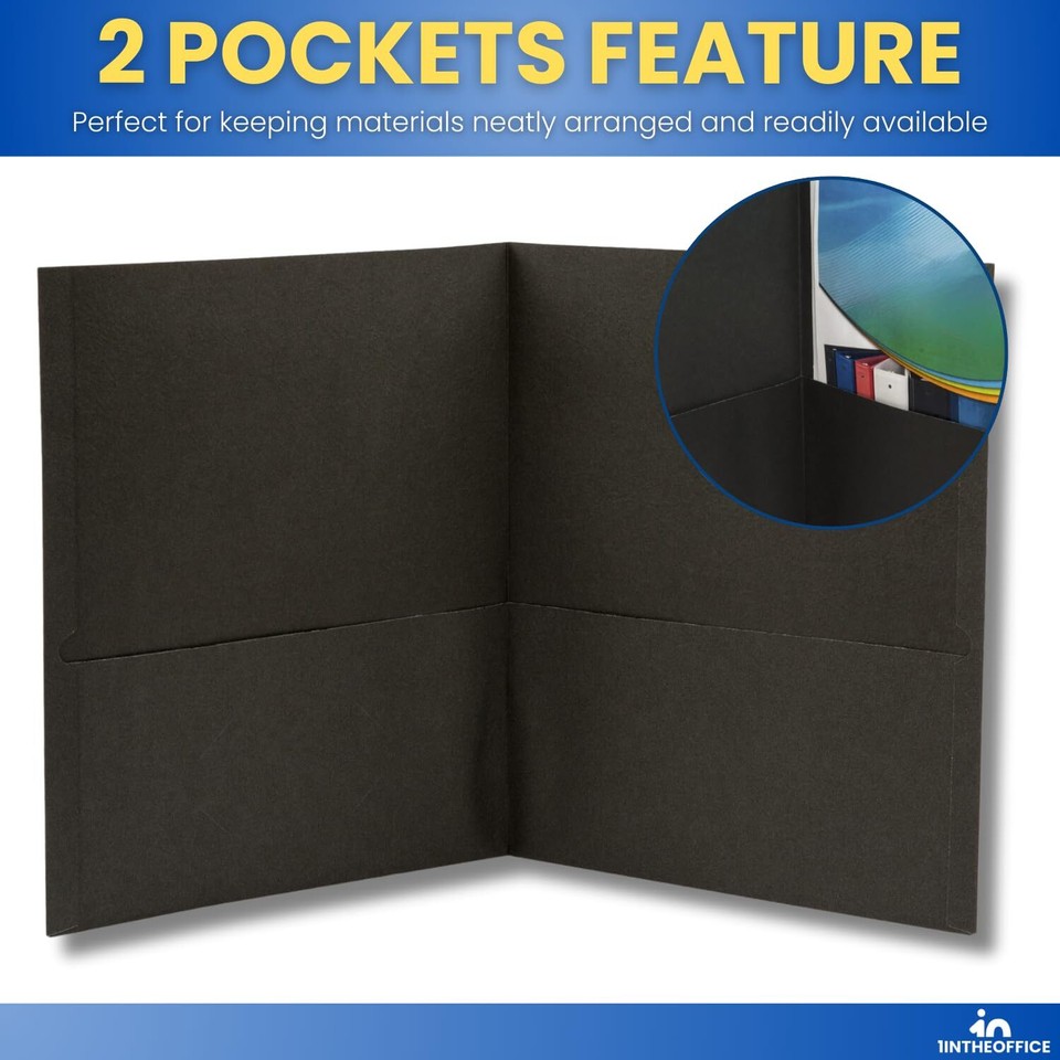 Black Folders with Pockets Letter Size 2-Pocket Embossed Paper Pocket ...