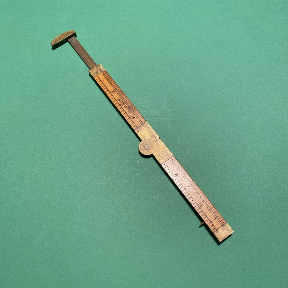 Vintage Stanley No 36 Folding Ruler Caliper Wood Brass 6" USA Machinist ...