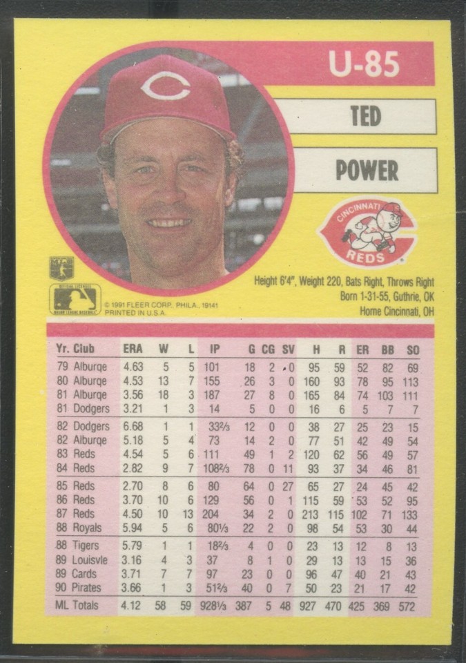 1991 Fleer Update #85 Ted Power Cincinnati Reds | eBay