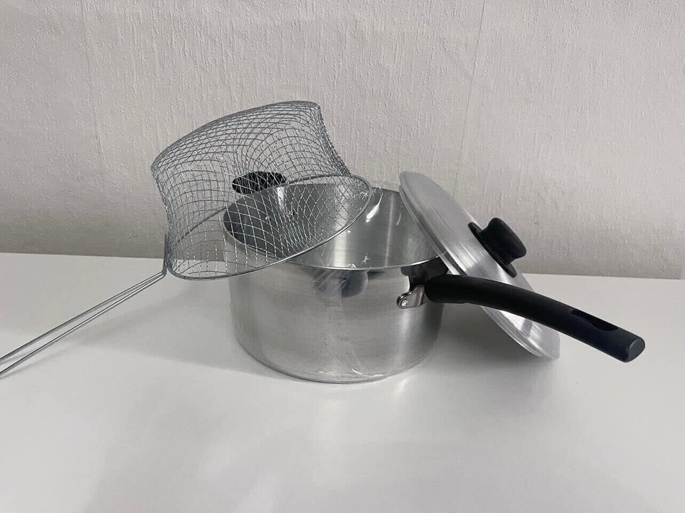 Large 24cm Aluminium Chip Pan Potato Fryer Dish Wire Basket Deep Fry ...
