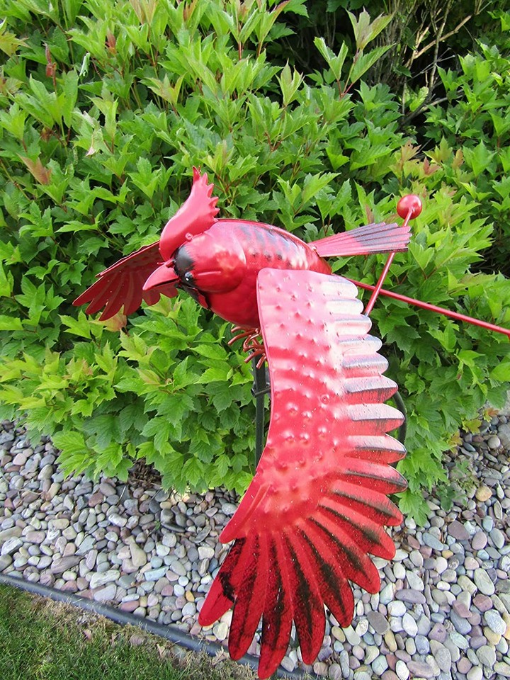 Wing Flapping Kinetic Metal Red Cardinal Rocking Yard Stake Wind ...