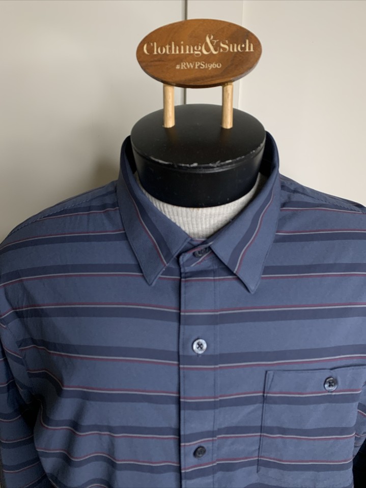 Travis Mathew Mens XL Blue Stripe Long Sleeve Full Button Golf Shirt ...