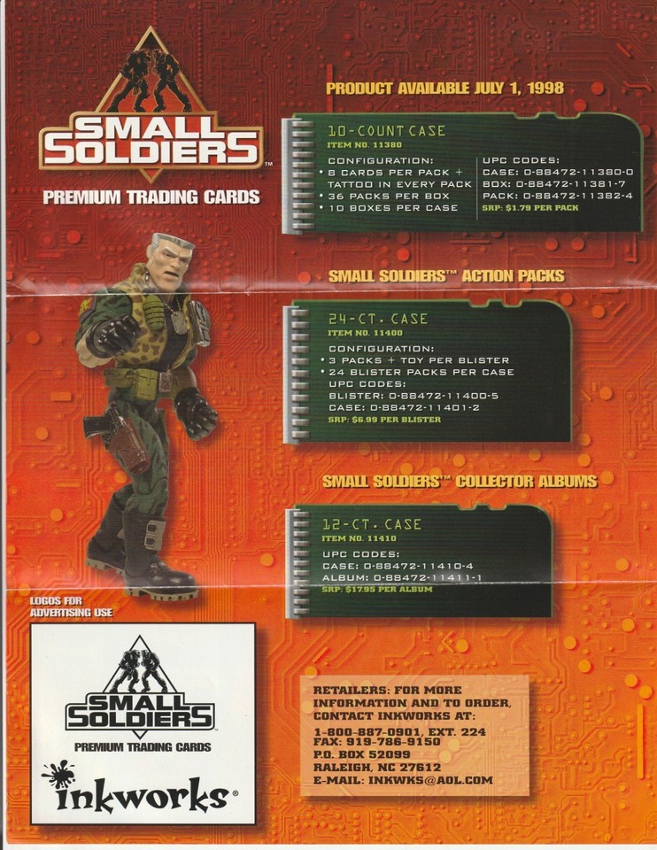 1998 SMALL SOLDIERS INKWORKS PROMO SELL AD DEALER SHEET | eBay
