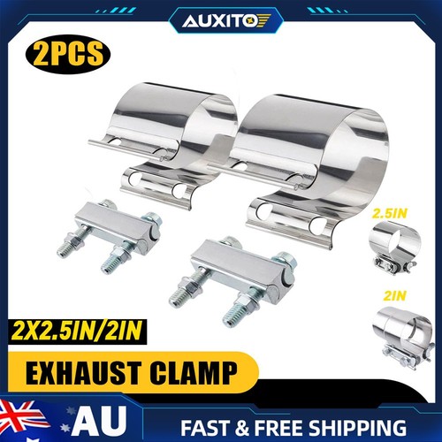 2x 2/2.5 Butt Inch Joint Band Exhaust Clamp Sleeve Stainless Steel 50mm ...