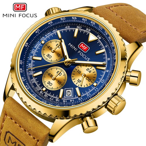 MINI FOCUS Men Watch Casual Brown Watches Chronograph Quartz Business ...