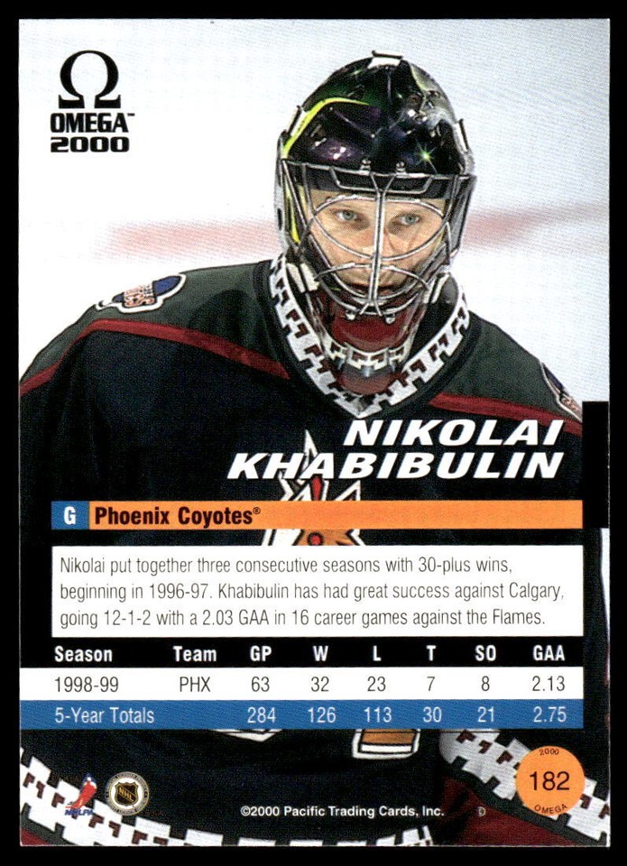 1999-00 Pacific Omega #182 Nikolai Khabibulin Phoenix Coyotes Hockey ...