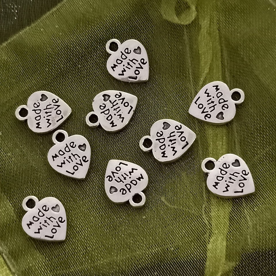 20pcs 'Made with Love' Heart Charms Hearts 12.5x10mm for Handmade AUS ...