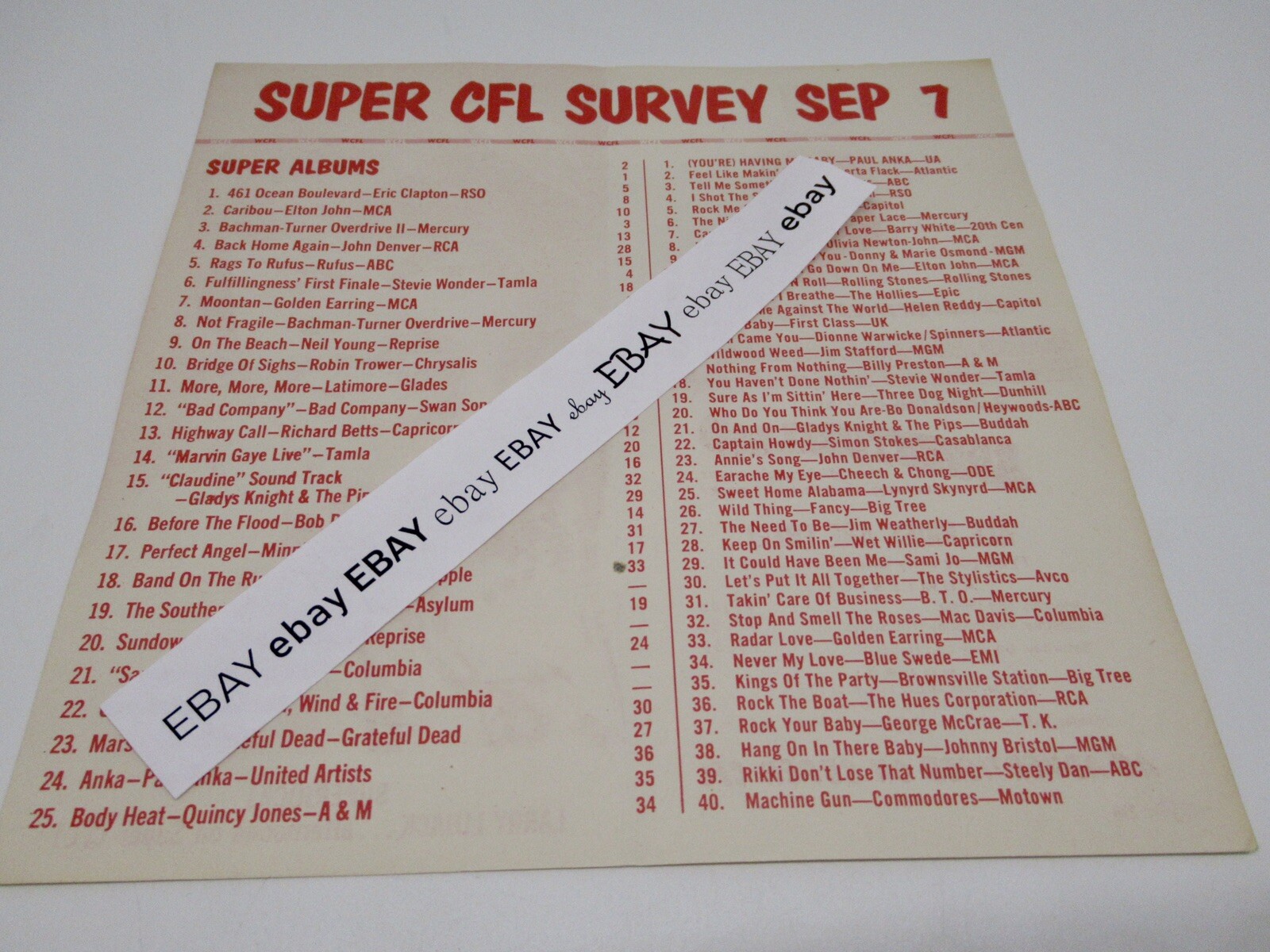 WCFL Super CFL Survey Chicago Sept 7,1974 Larry LuJack Promo AM Top 40 ...