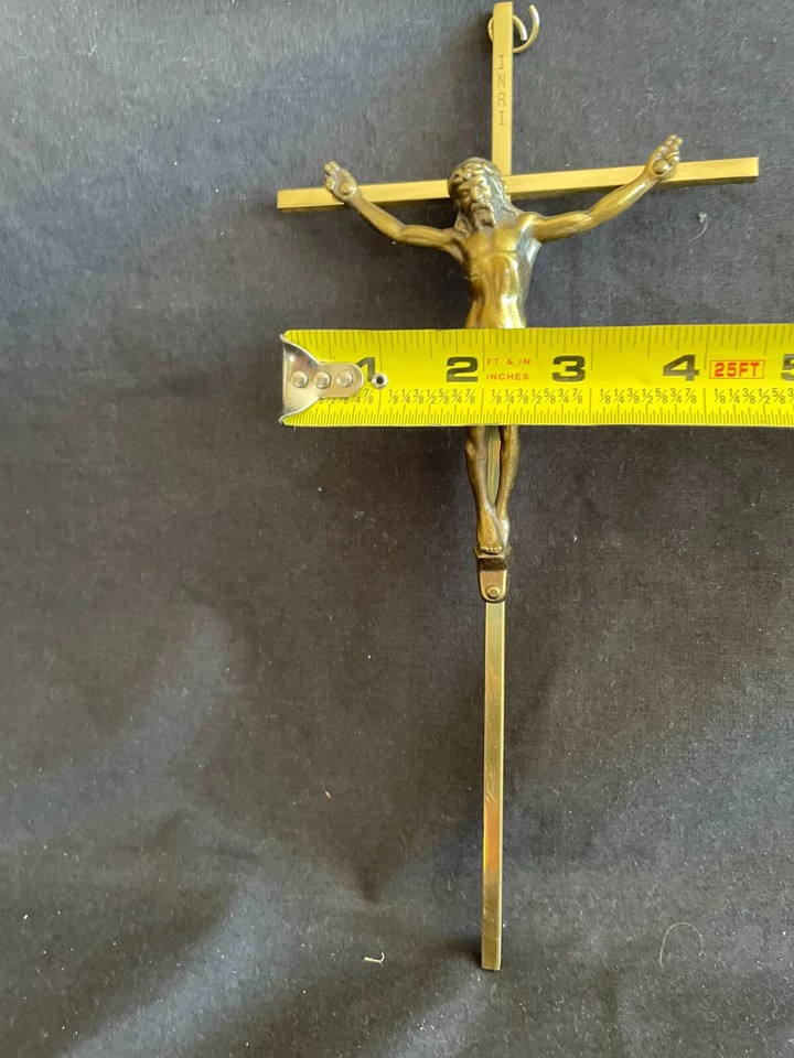 Vintage 10” INRI Brass Crucifix Jesus On Cross Catholic Church Wall ...