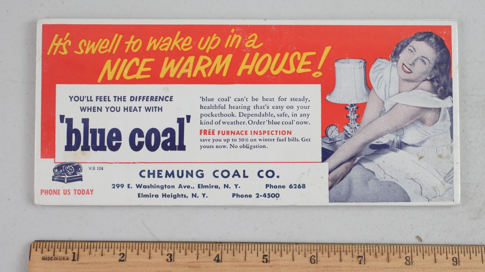 Advertising Ink Blotter Blue Coal Chemung Coal Co. Elmira NY Warm Woman ...