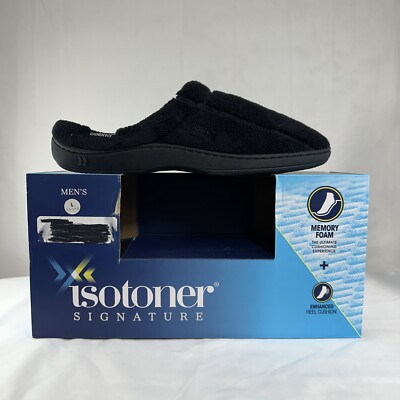 NEW Men's Slippers Size L 9.5 To 10.5 Black Isotoner Signature Memory ...