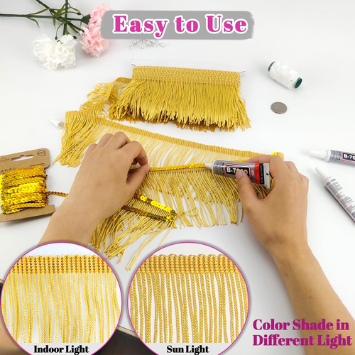 Gold Fringe, 5 Yards X 4 Inch Fringe Trim with B7000 Glue, Tassels Trim ...