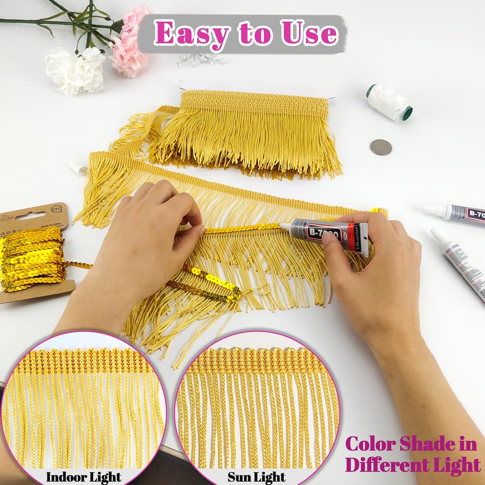 Gold Fringe, 5 Yards X 4 Inch Fringe Trim with B7000 Glue, Tassels Trim ...