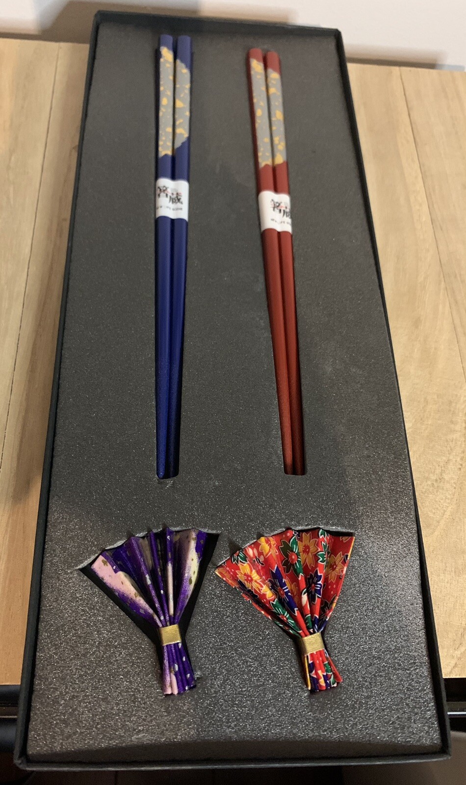 New in box vintage set of 2 Sealed Chopsticks with fans New Life Scene ...