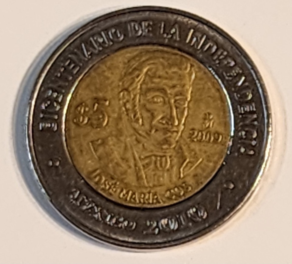 MEXICO COMMEMORATIVE Coin 5 PESOS 2009 Jose MARIA COS W/ERRORS Moneda ...