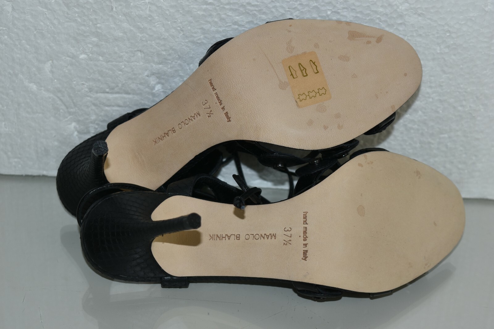 $1065 New BLACK Manolo Blahnik RIGORA Snake Python Strappy Sandals ...