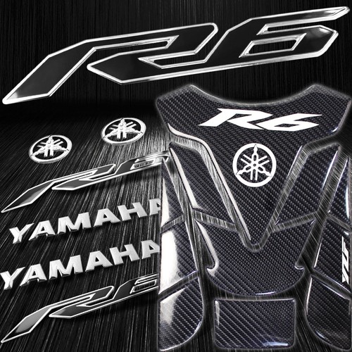 Real Carbon Fiber Fuel Tank Pad+6"3D Logo+for YZF-R6/R6S Emblem Sticker ...