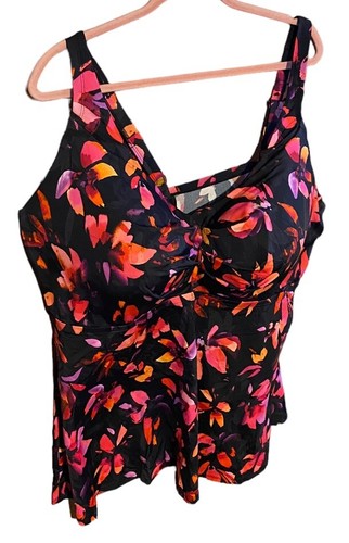 Swimsuits For All Swim Top Tankini Size 46G Black Red | eBay