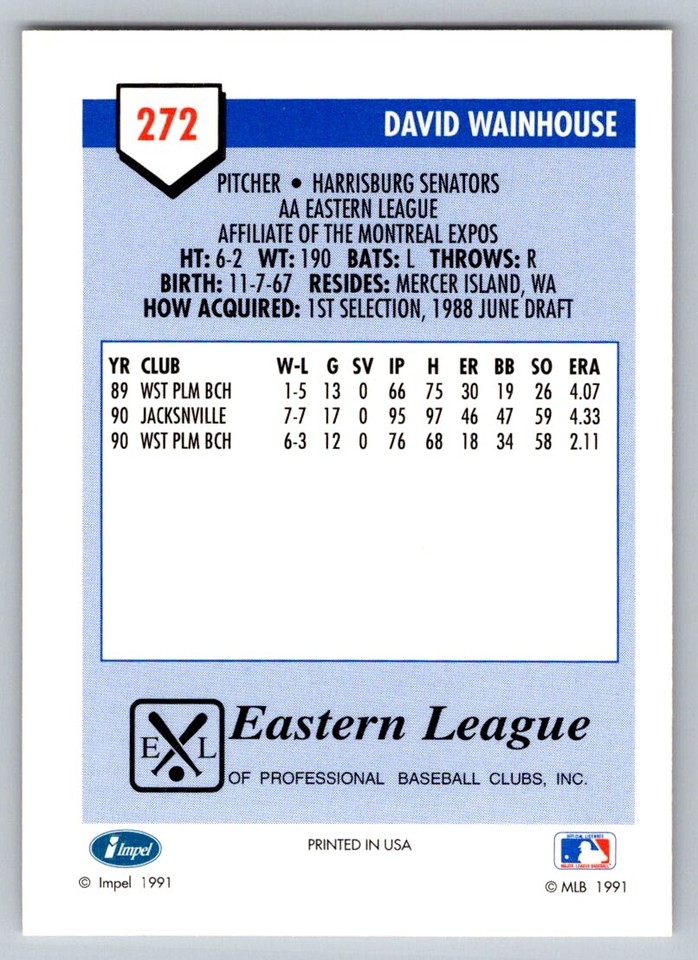 1991 Line Drive AA #272 David Wainhouse | eBay