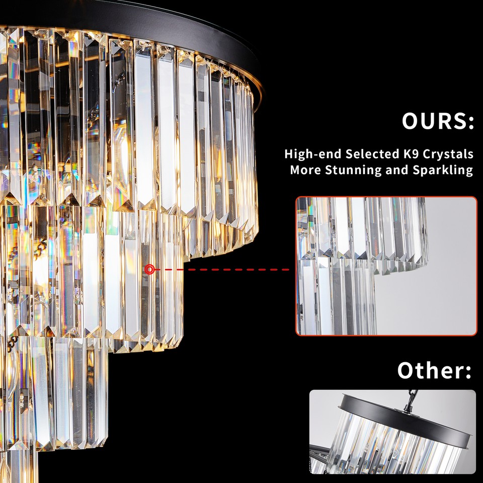 24" Modern Luxury K9 Crystal Chandelier LED Light Pendant Ceiling Lamp ...