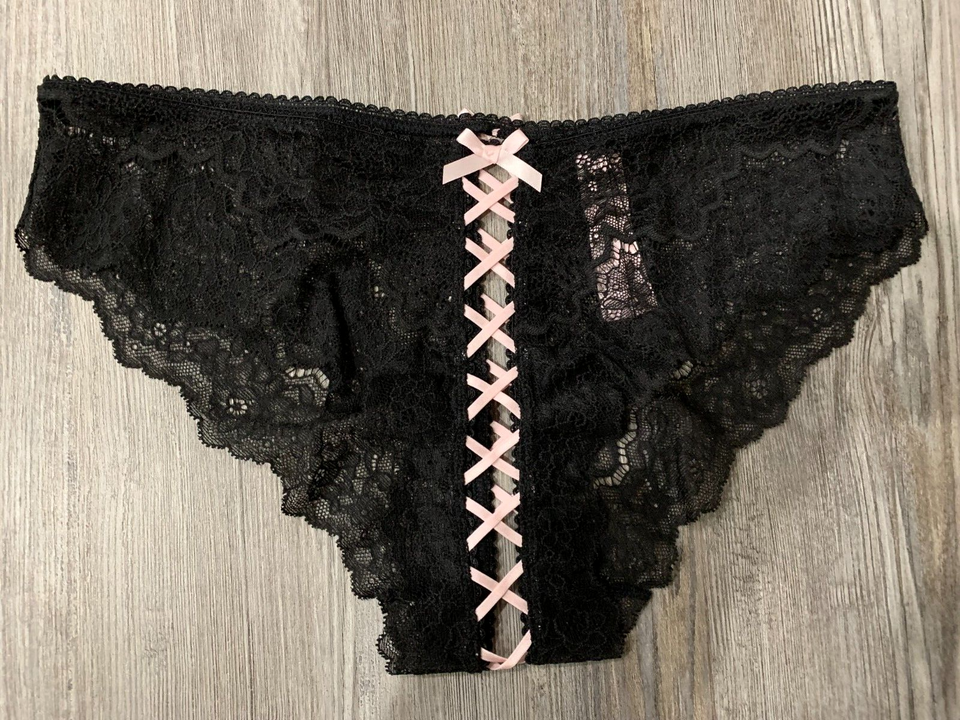 L Victoria Secret VS Dream Angels Lace-up Ouvert Cheekini Black Panty ...